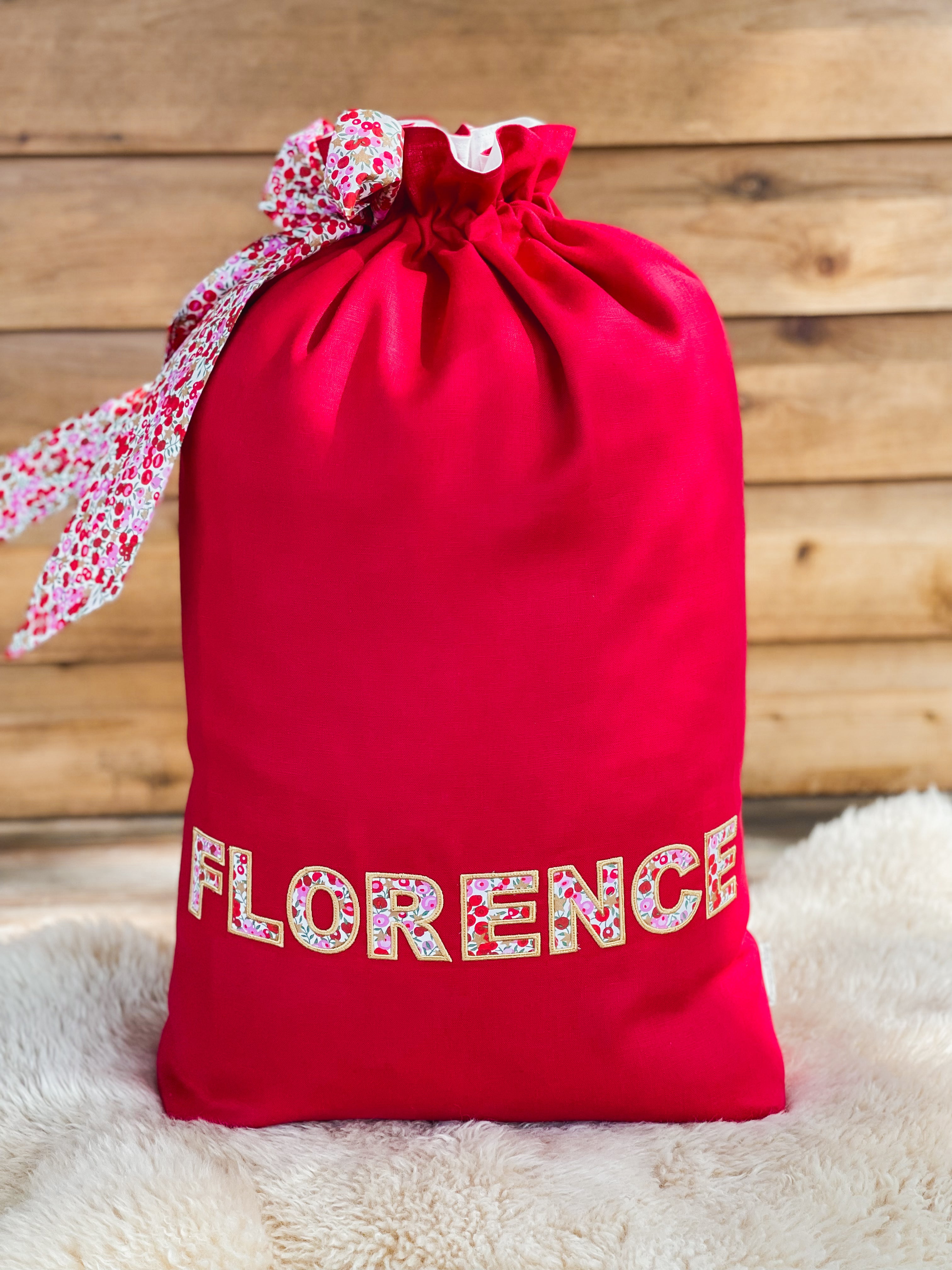 Personalised Premium Linen & Liberty Santa Sacks – Brown Lily